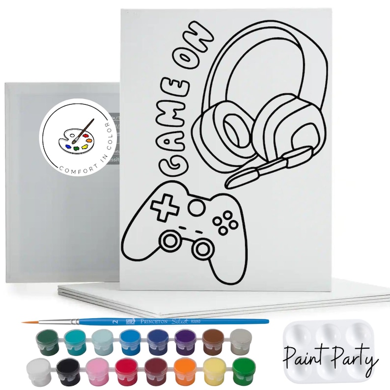 Gamer Paint Party Canvas Kit: Kids Activity, Custom Favor, Birthday ...