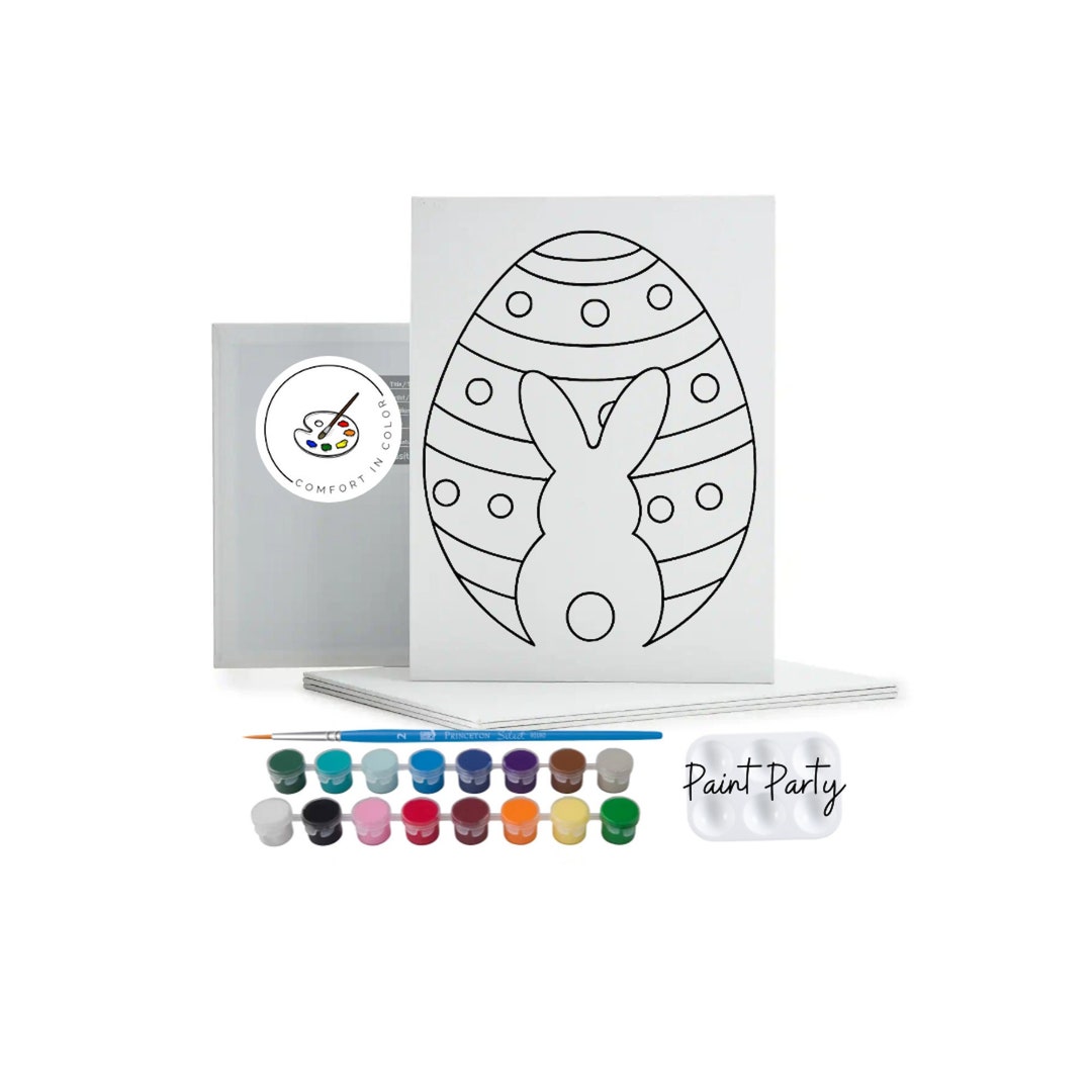 Easter Paint Party Canvas Kit: Pre-drawn Egg Bunny, DIY Decor Favors - Etsy