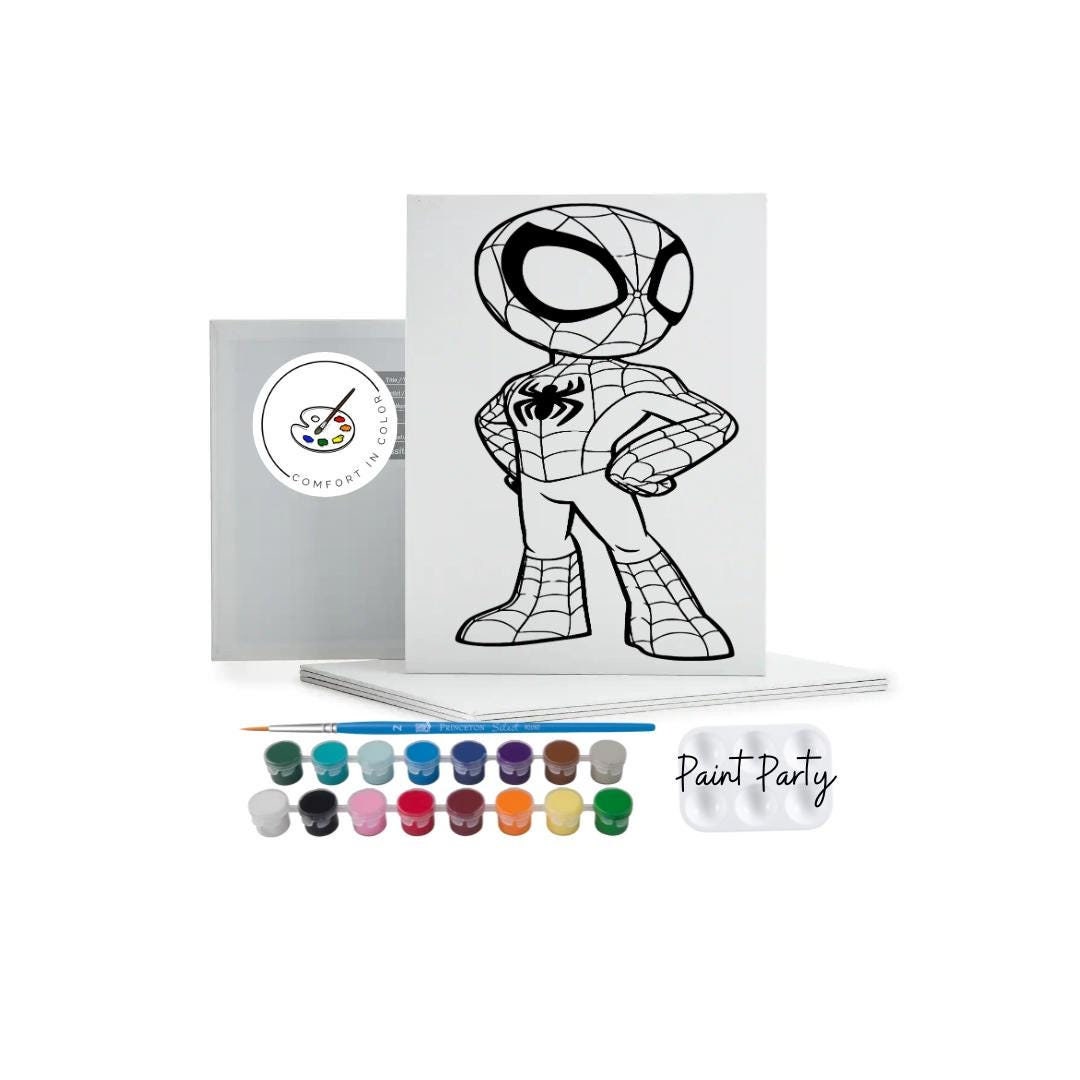 Pre-drawn Superhero Canvas: Kids Paint Party Favors & Kit - Crafts ...