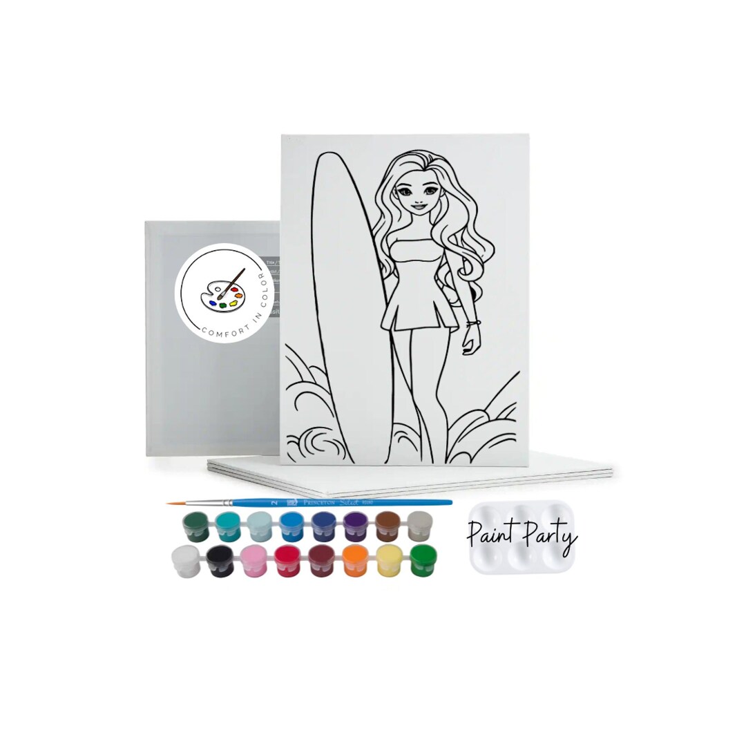 Fashion Doll Pre Drawn Canvas: Kids DIY Paint Party Kit, Custom Favors ...