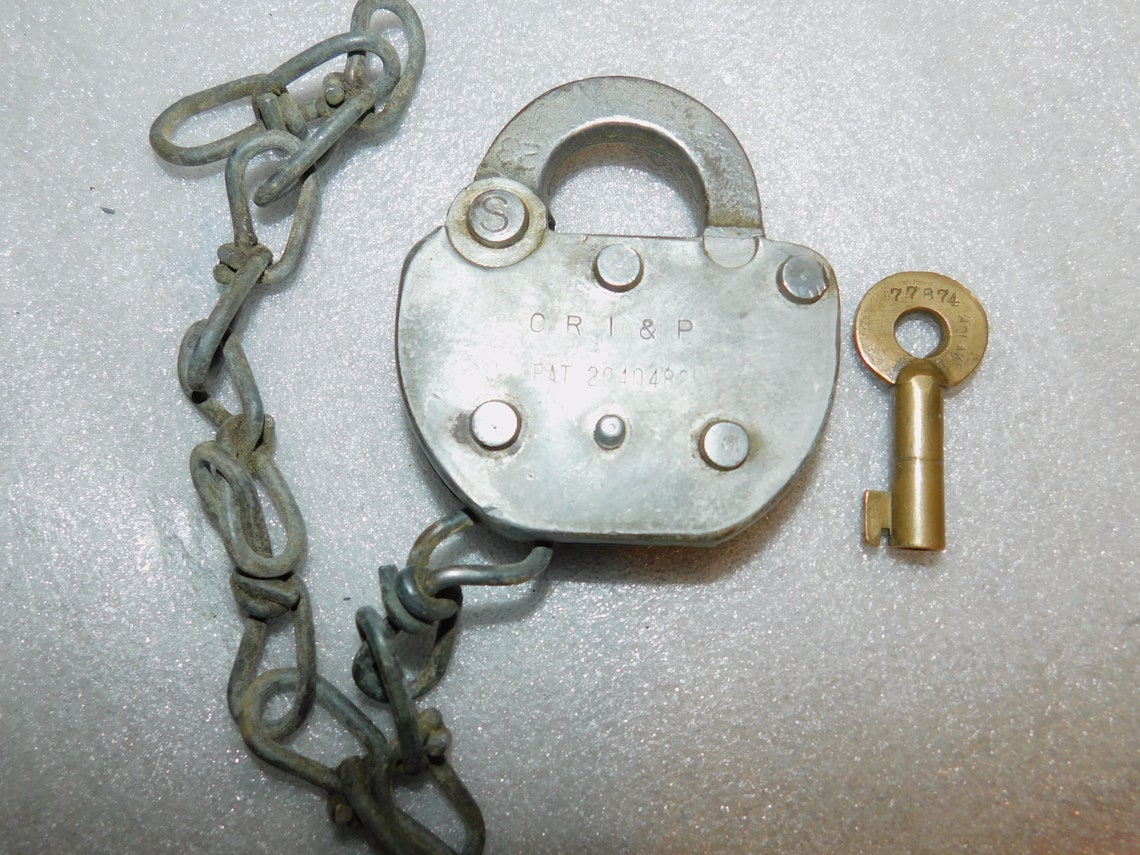 Adlake Mfg. Steel Railroad Switch Padlock and Brass Key Marked CRI&PRR ...