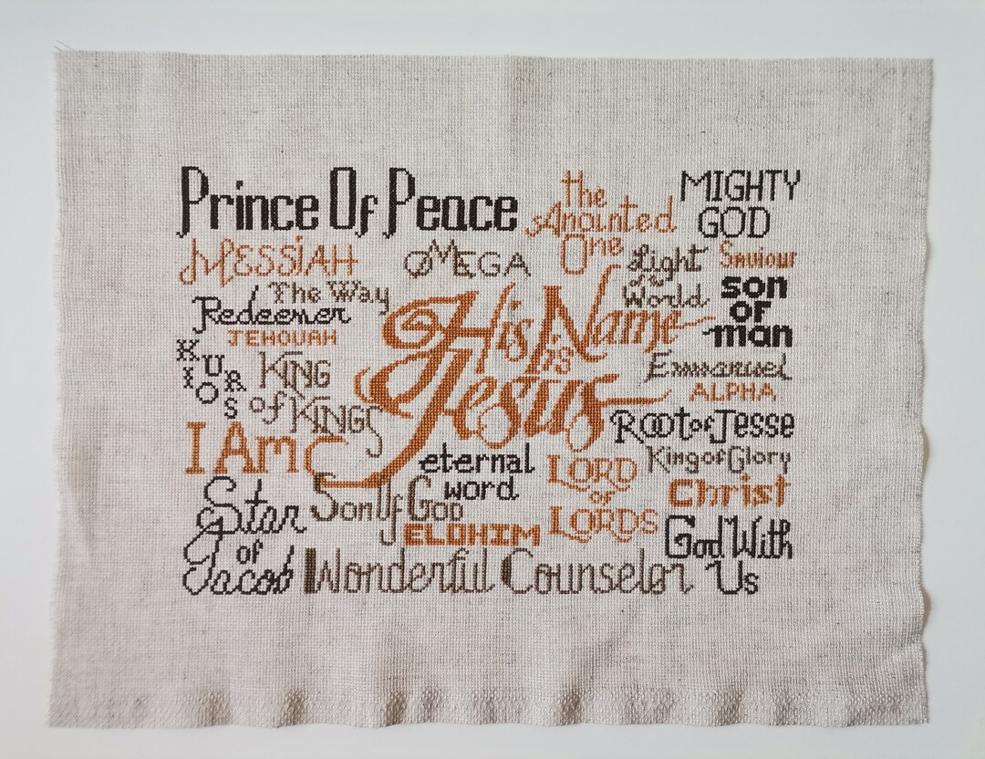 Christian His Name is Jesus Cross Stitch Sampler, Completed Embroidered ...