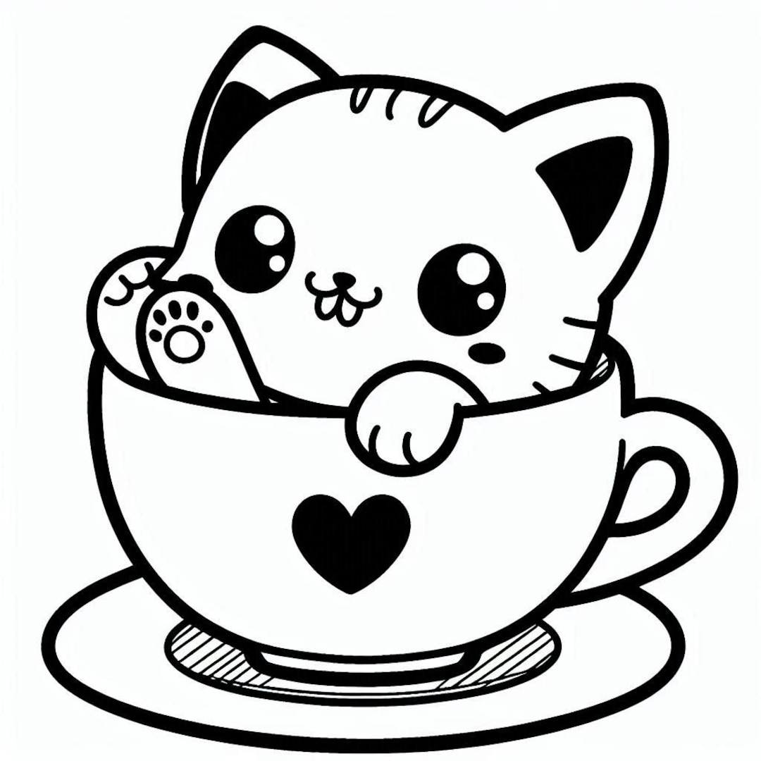 60 Kawaii Coloring Pages With Cute Kittens. Cute Cat Kawaii - Etsy
