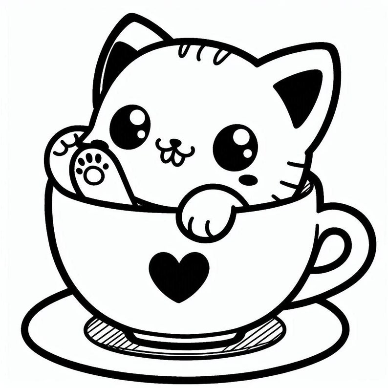 60 Kawaii Coloring Pages With Cute Kittens. Cute Cat Kawaii - Etsy Norway