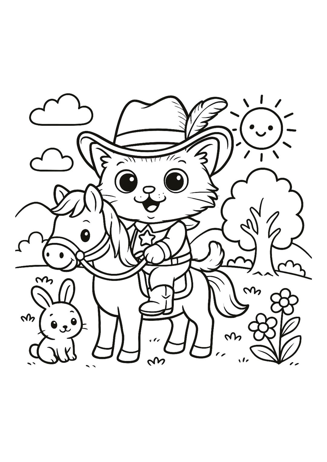 45 Kawaii Cowboy Kitten Coloring Pages for Kids - Kawaii Cat Coloring ...