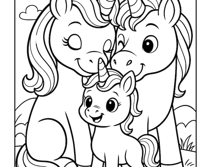 50 Cute Kawaii Unicorn Drawings: Printable Coloring Pages for Kids and ...