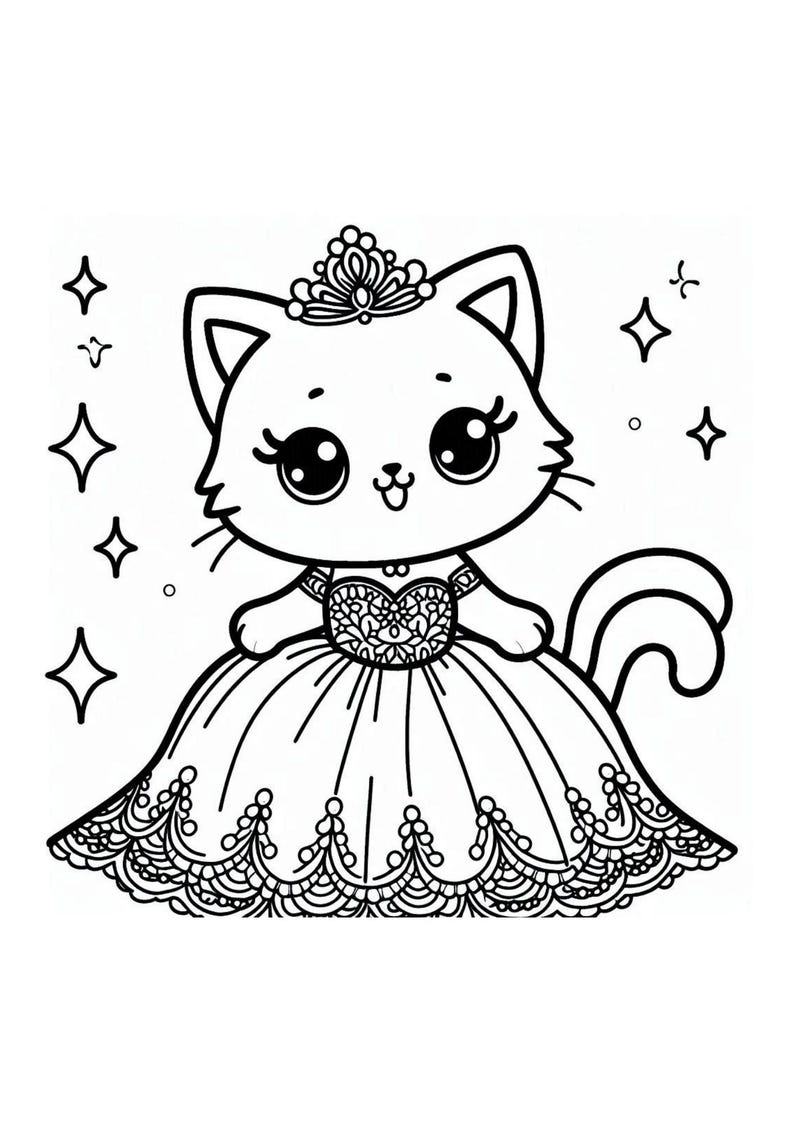 50 Kawaii Princess Kitten Coloring Pages. Printable Pages. Kawaii ...
