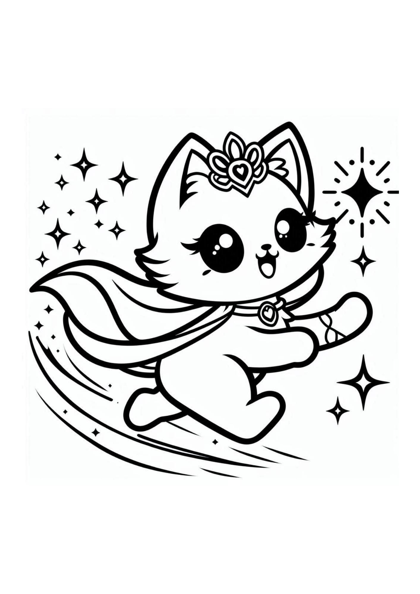 50 Kawaii Princess Kitten Coloring Pages. Printable Pages. Kawaii ...