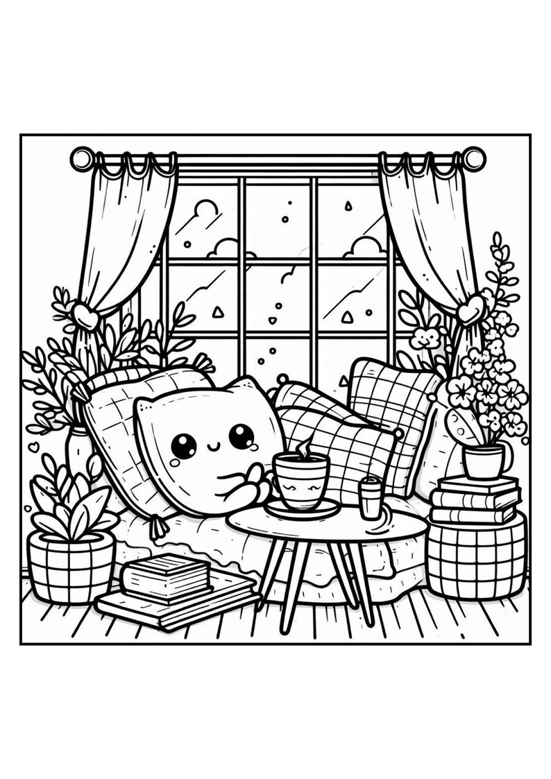 30 Kawaii Coloring Pages: Cozy and Super Cute Corners - Simple Drawings ...