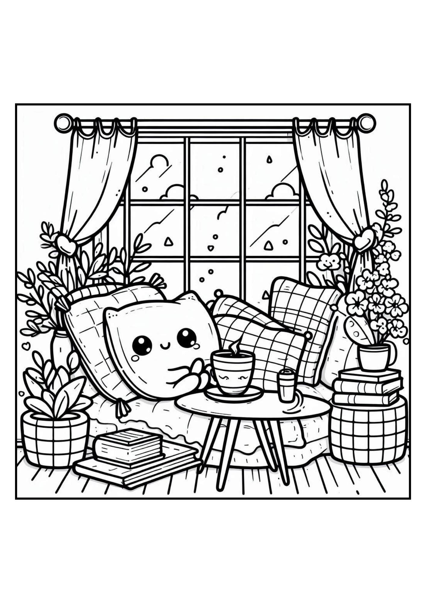 30 Kawaii Coloring Pages: Cozy and Super Cute Corners - Simple Drawings ...