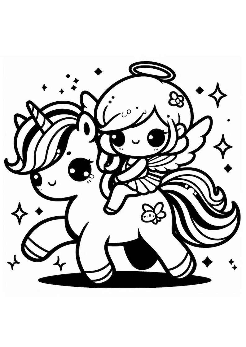 120 Coloring Pages for Kids: Kawaii Baby Unicorn With Fairy - Simple ...