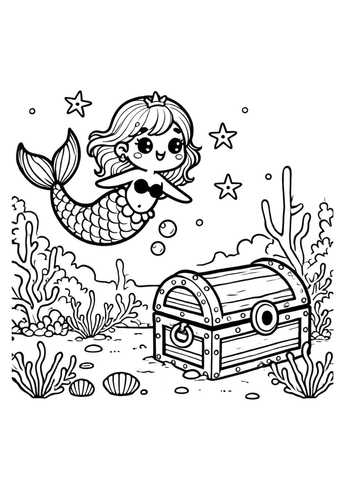 35 Kawaii Mermaid Coloring Pages for Kids. Mermaid Coloring Pages - Etsy