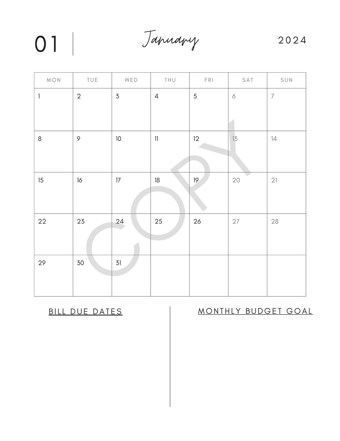 2024 Financial Planning Calendar - Etsy