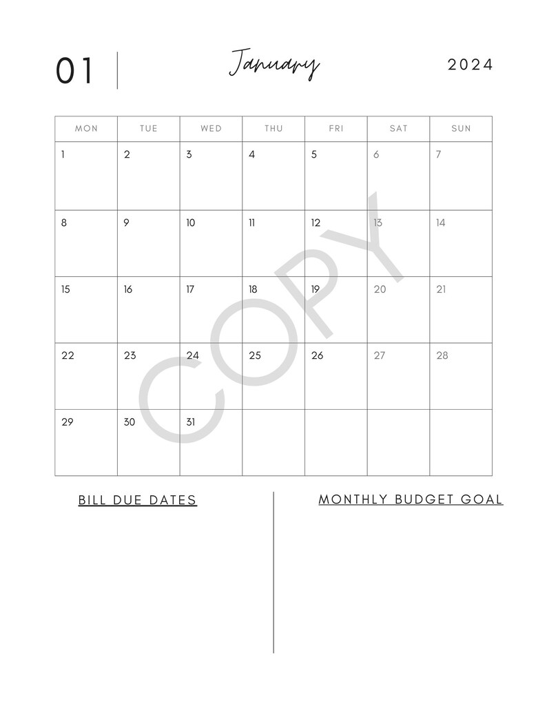 2024 Financial Planning Calendar - Etsy