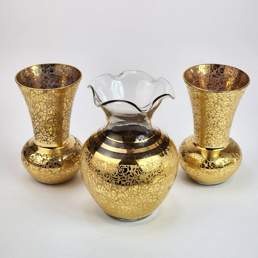 Stupendous Gold Ransgil Crystal Vase Trio, Free Shipping in the US - Etsy