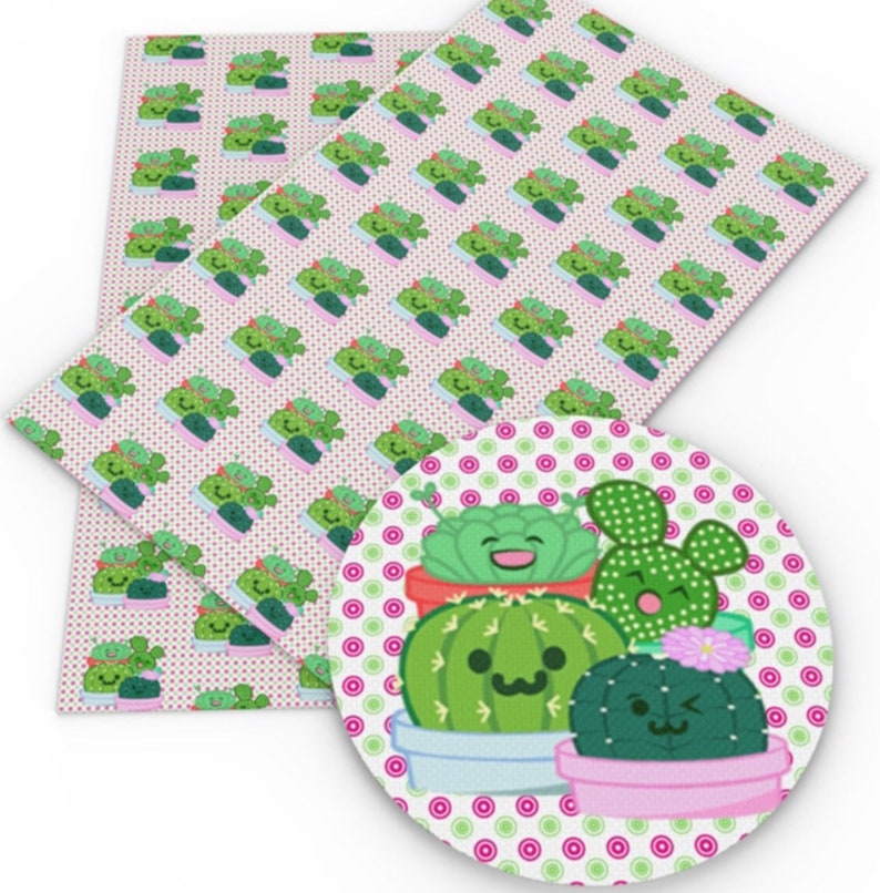 Cute Cactus Prints Faux Leather Sheet Bow Making Leather for Craft - Etsy