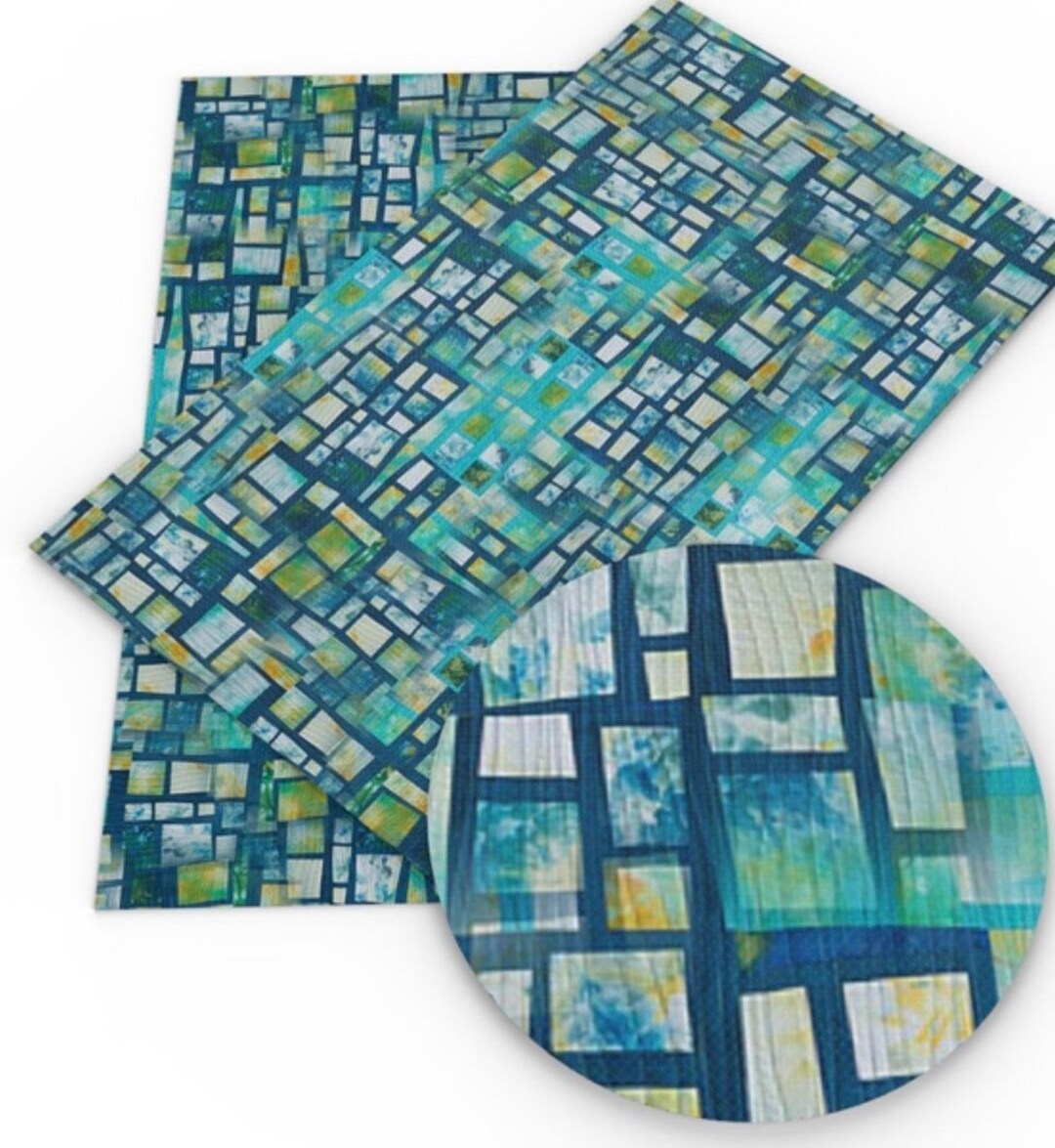 Blue Squares Faux Leather Sheet- Shapes - Blue Sheet - Bow Making ...