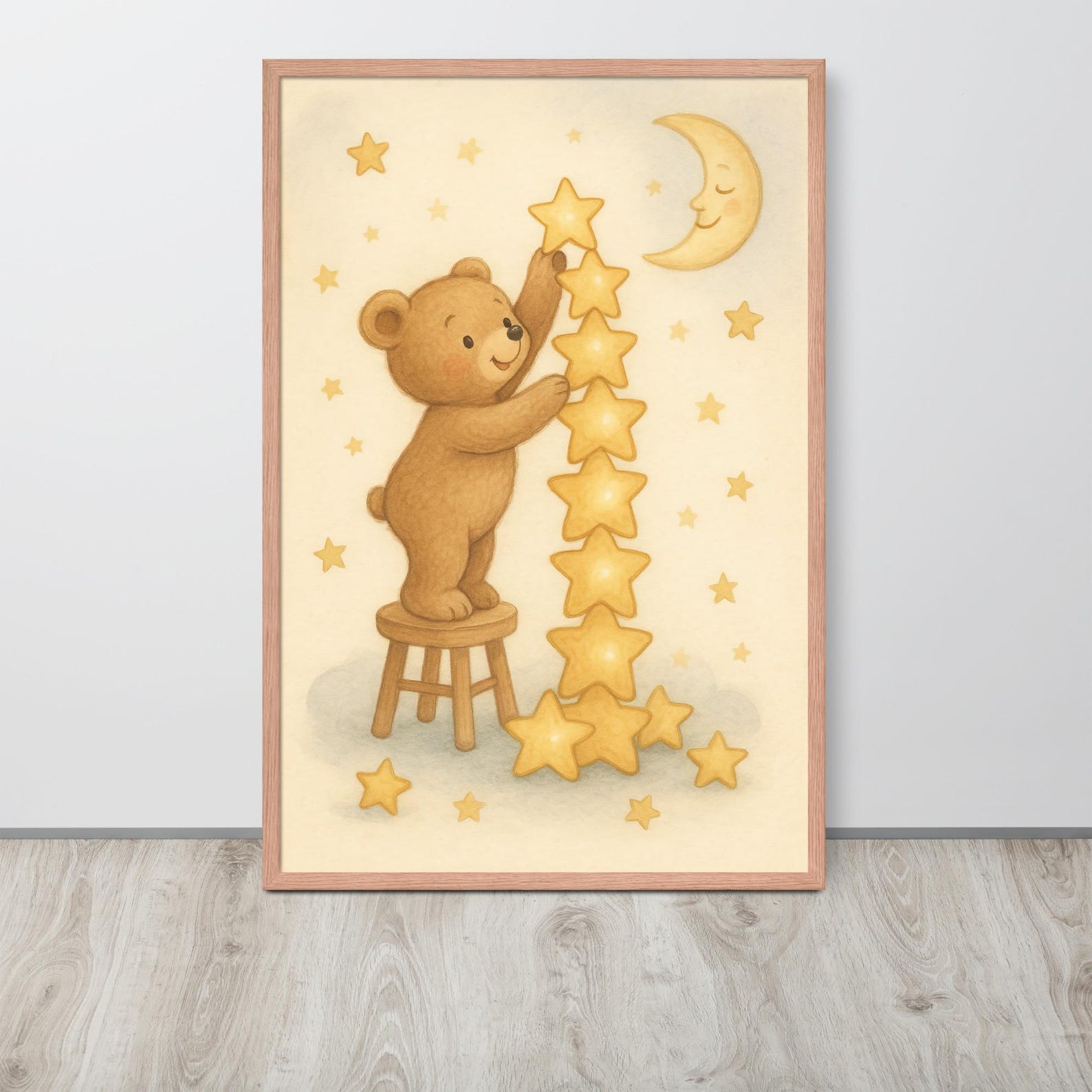 Teddy Bear Reaching Stars Wall Art, Baby Nursery Decor, Dreamy Moon ...