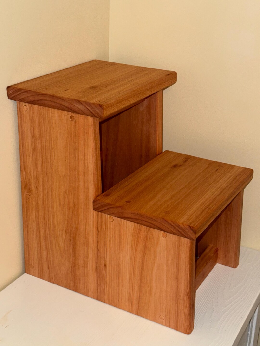 Handmade Double Step Stool - Sturdy Red Grandis Wood - Rustic ...