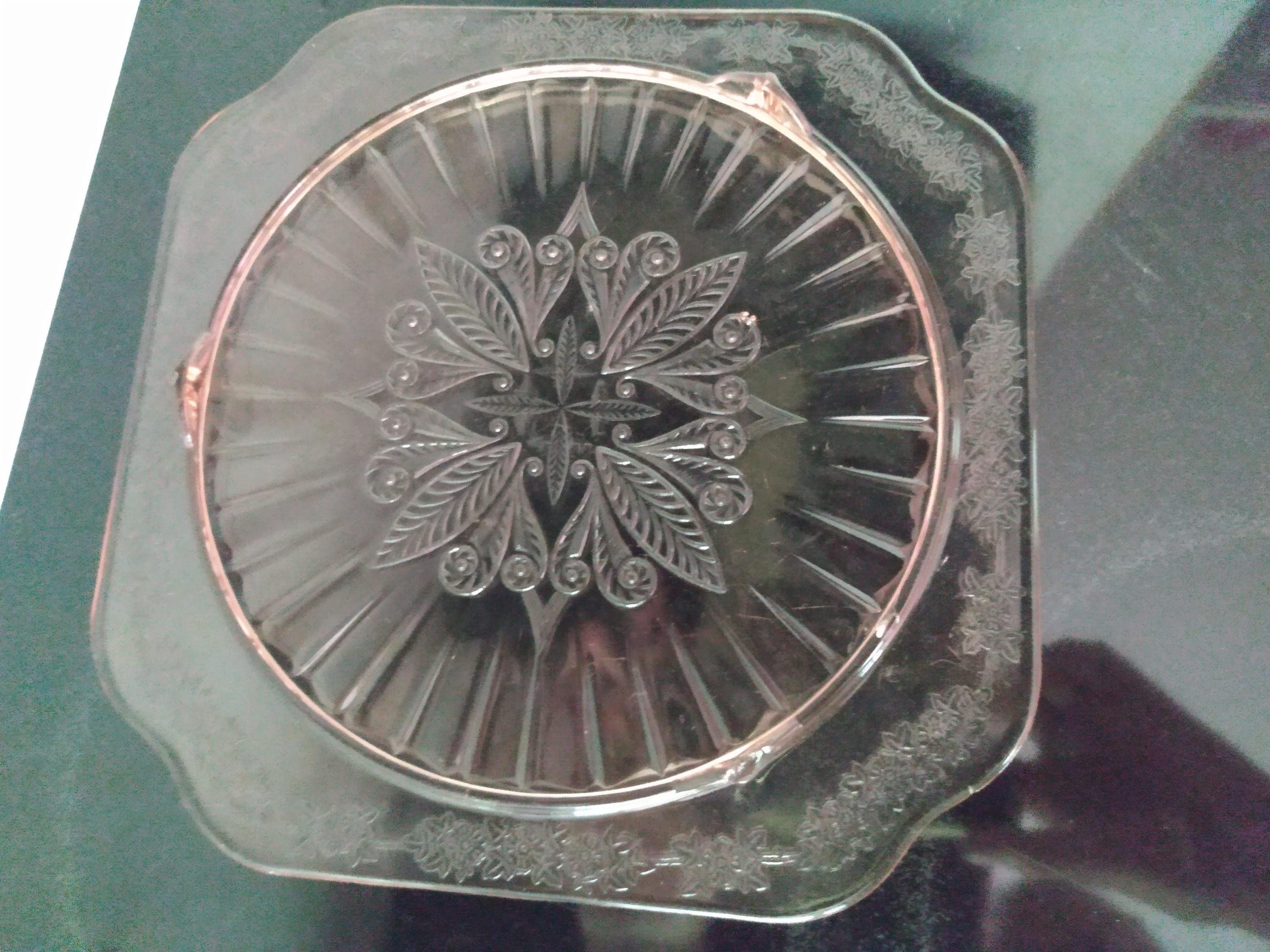 Depression Glass, Pink Footed Platter, Jeanette Glass Co., Adam Pattern ...