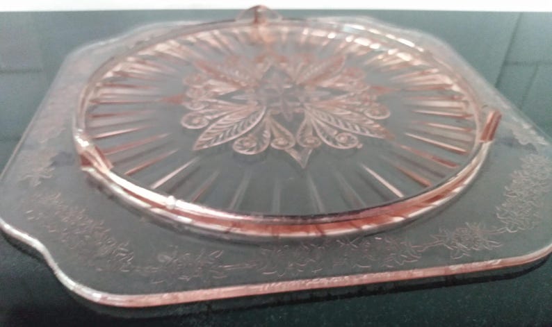 Depression Glass, Pink Footed Platter, Jeanette Glass Co., Adam Pattern ...