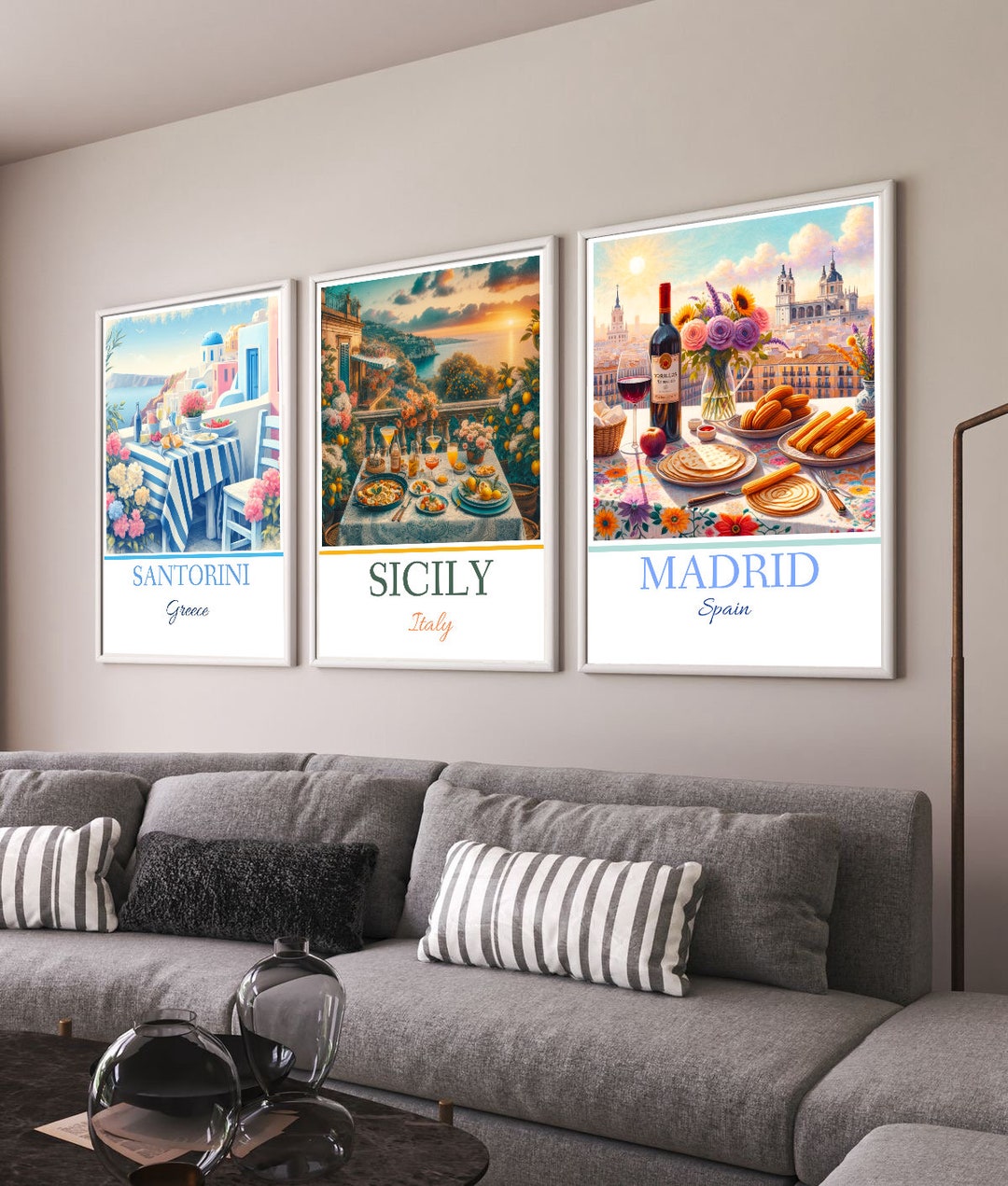 Set of 3 Travel Famous Places Printable Poster,sicily,santorini,city ...