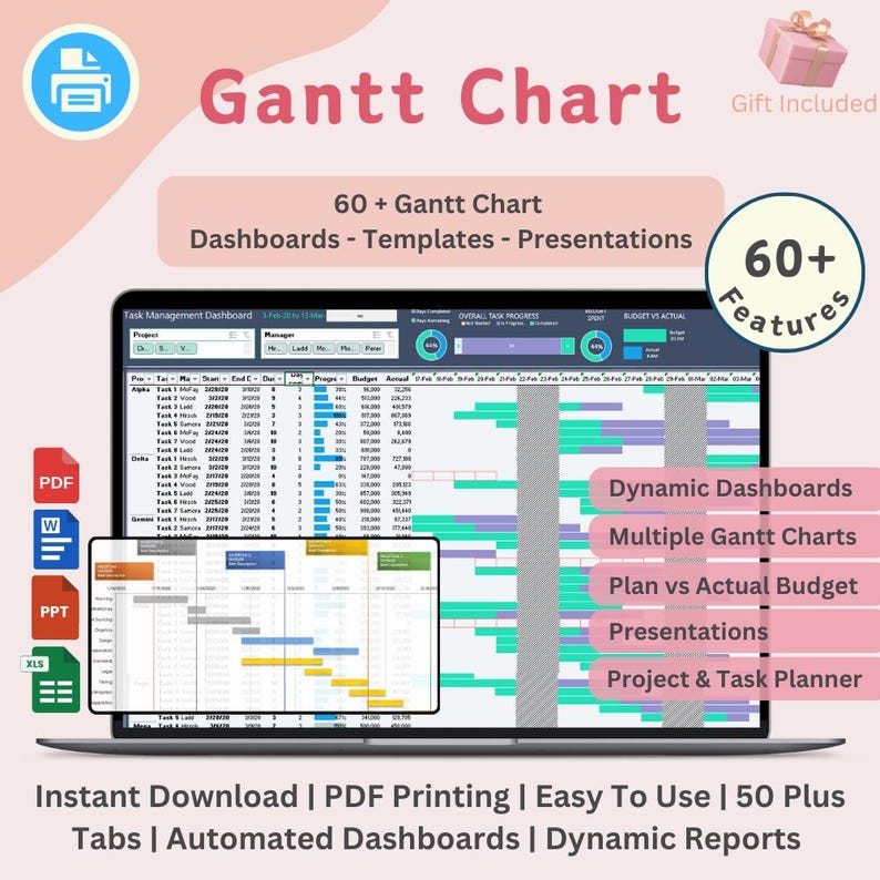 Gantt Chart for Small Business Project Management Excel Task Tracking Project Planning Project ...