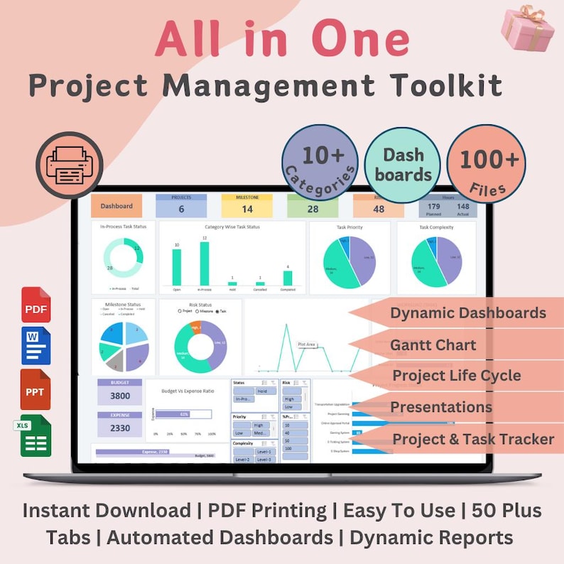 Project Management Templates, Gantt Chart Excel, Project Tracking, Task ...