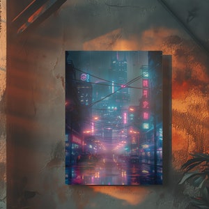 Neon Cyberpunk Cityscape Canvas Art Retrofuturism Street Scene Neotokyo ...