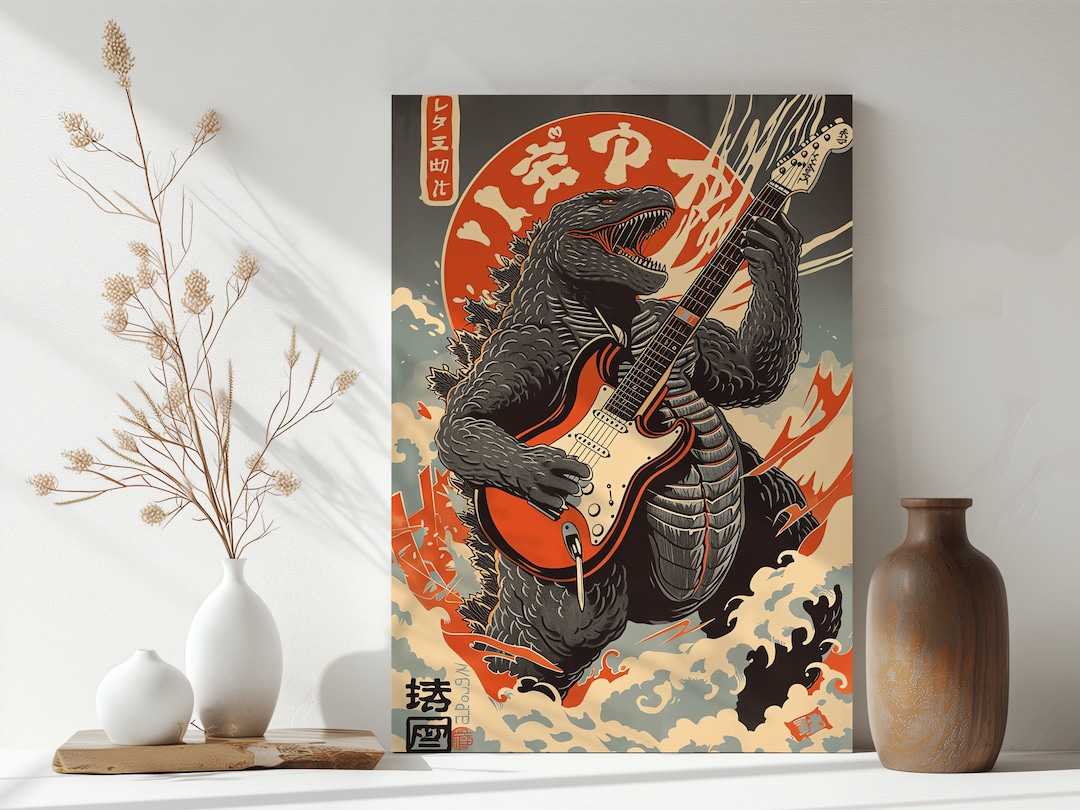 Godzilla Guitarist Funk Punk Rock Metal Canvas Art Print Movie Monster ...