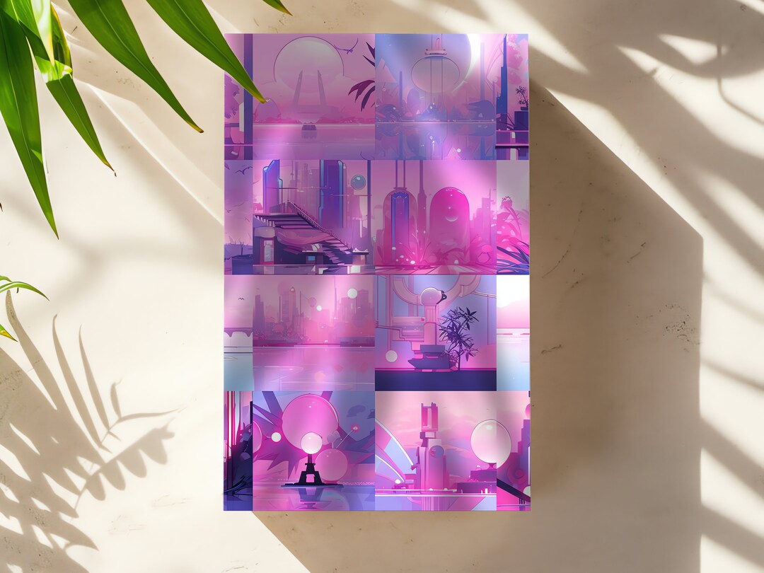Futuristic City Concept Art Canvas Synchromism Pink & Synthwave ...