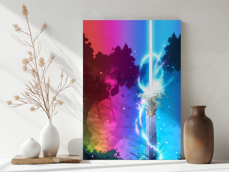 Divine Sword in Grass Concept Art Canvas Magic Symbolism Glowing Long ...