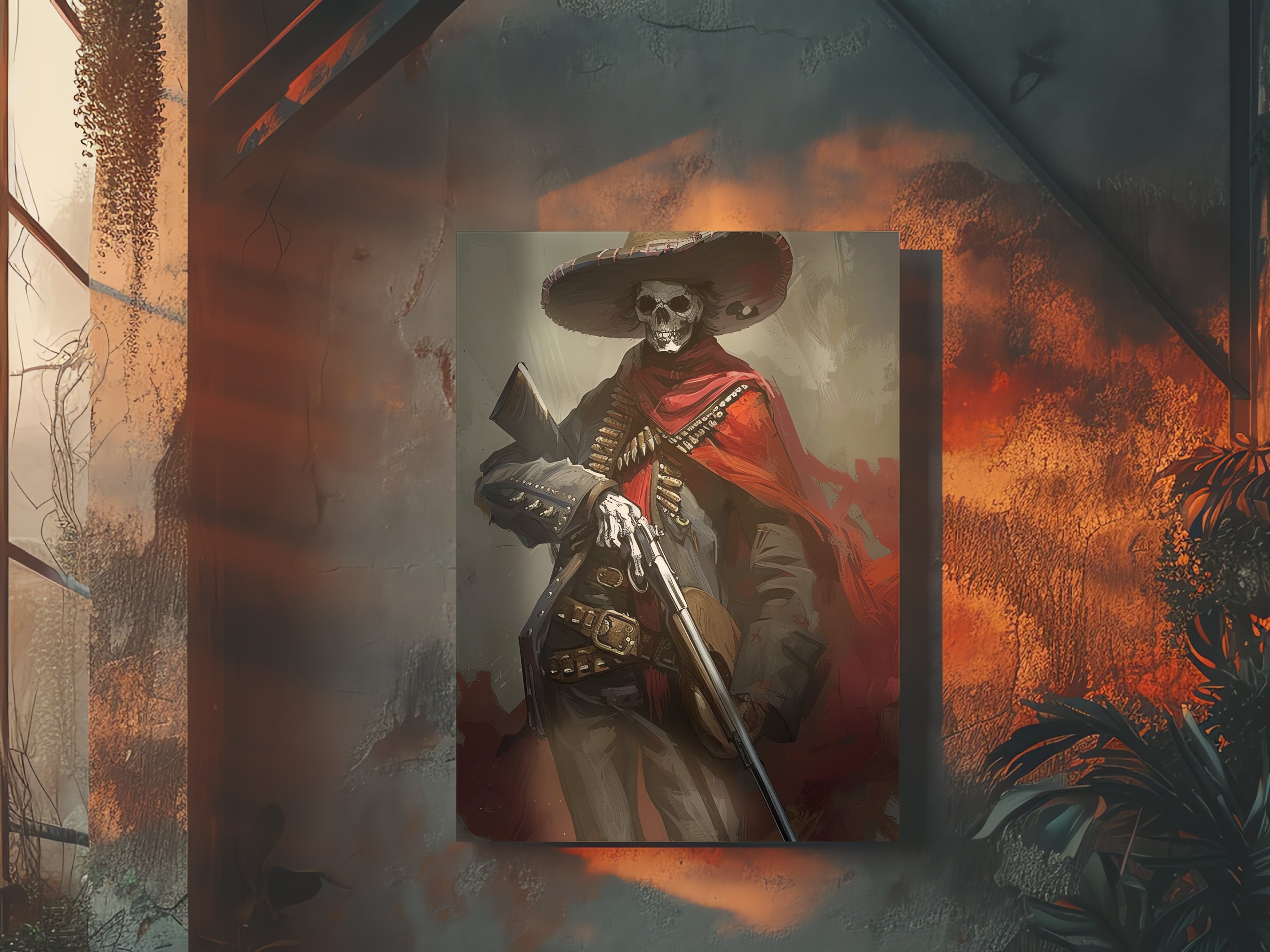 Skeleton Cowboy Mexican Vaquero Canvas Art Vanitas Skull Face ...