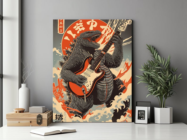 Godzilla Guitarist Funk Punk Rock Metal Canvas Art Print Movie Monster ...