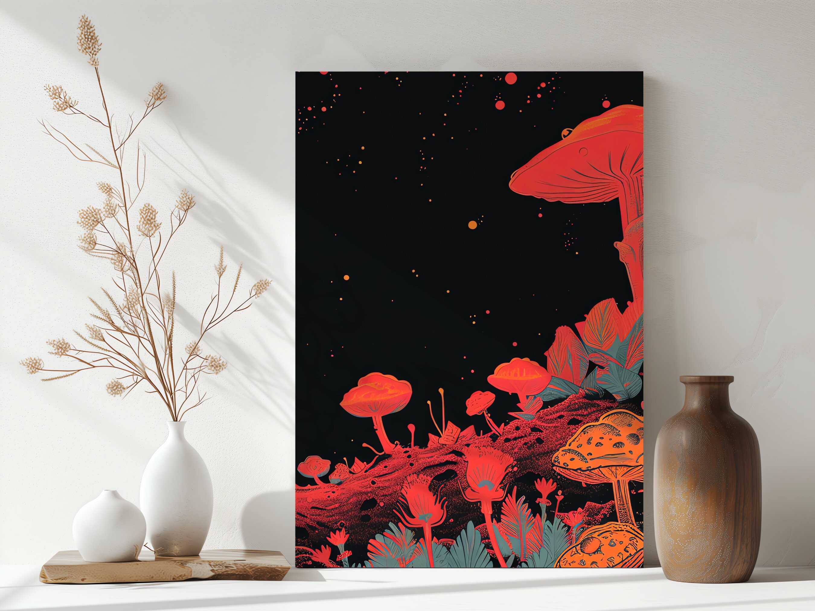 Psychedelic Mushroom Field Canvas Vibrant Colors Storybook Illustration ...