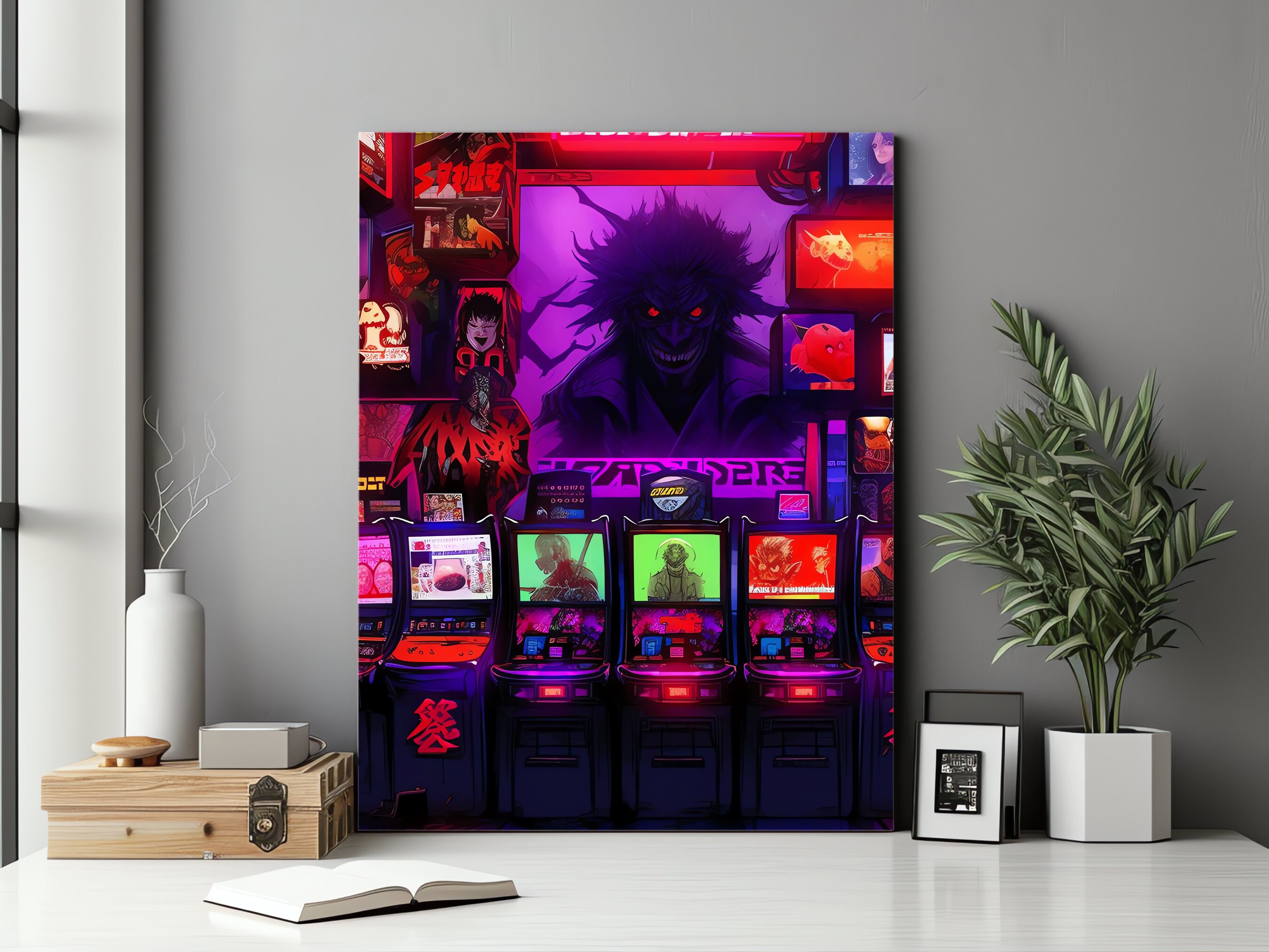 Cyberpunk Arcade Room Canvas Neo-geo Arcade Cabinet Art Futuristic Game ...
