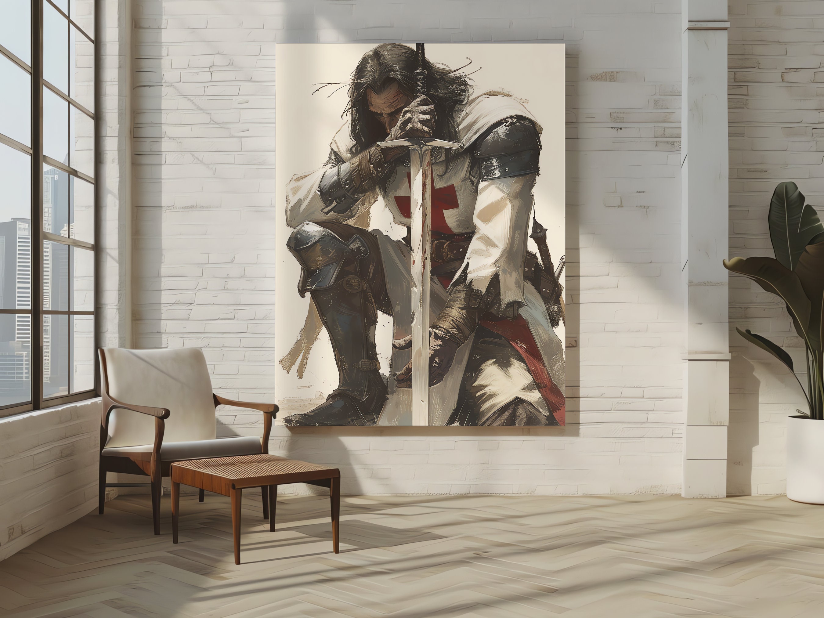 Medieval Knight Templar Gothic Art Canvas Holy Crusader Sword Fine Art ...