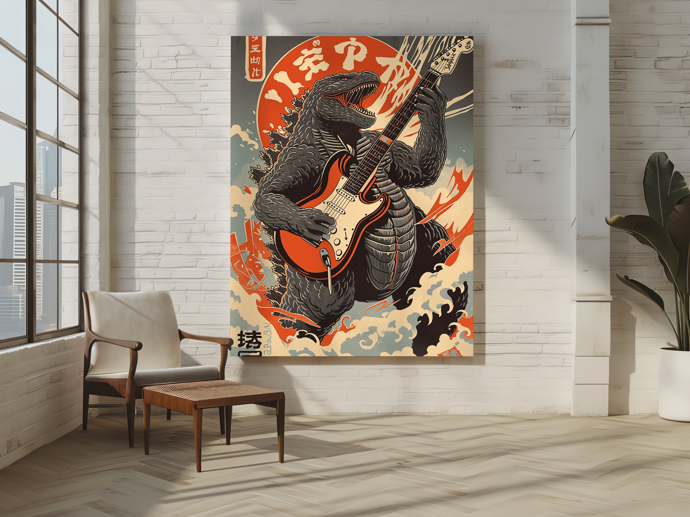Godzilla Guitarist Funk Punk Rock Metal Canvas Art Print Movie Monster ...