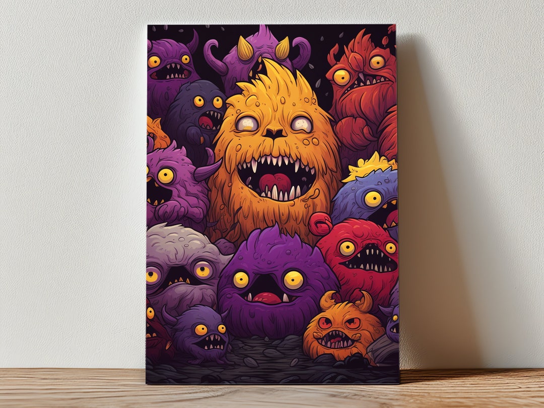Psychedelic Monster Poster Art Detailed Cartoon Creatures Vibrant ...
