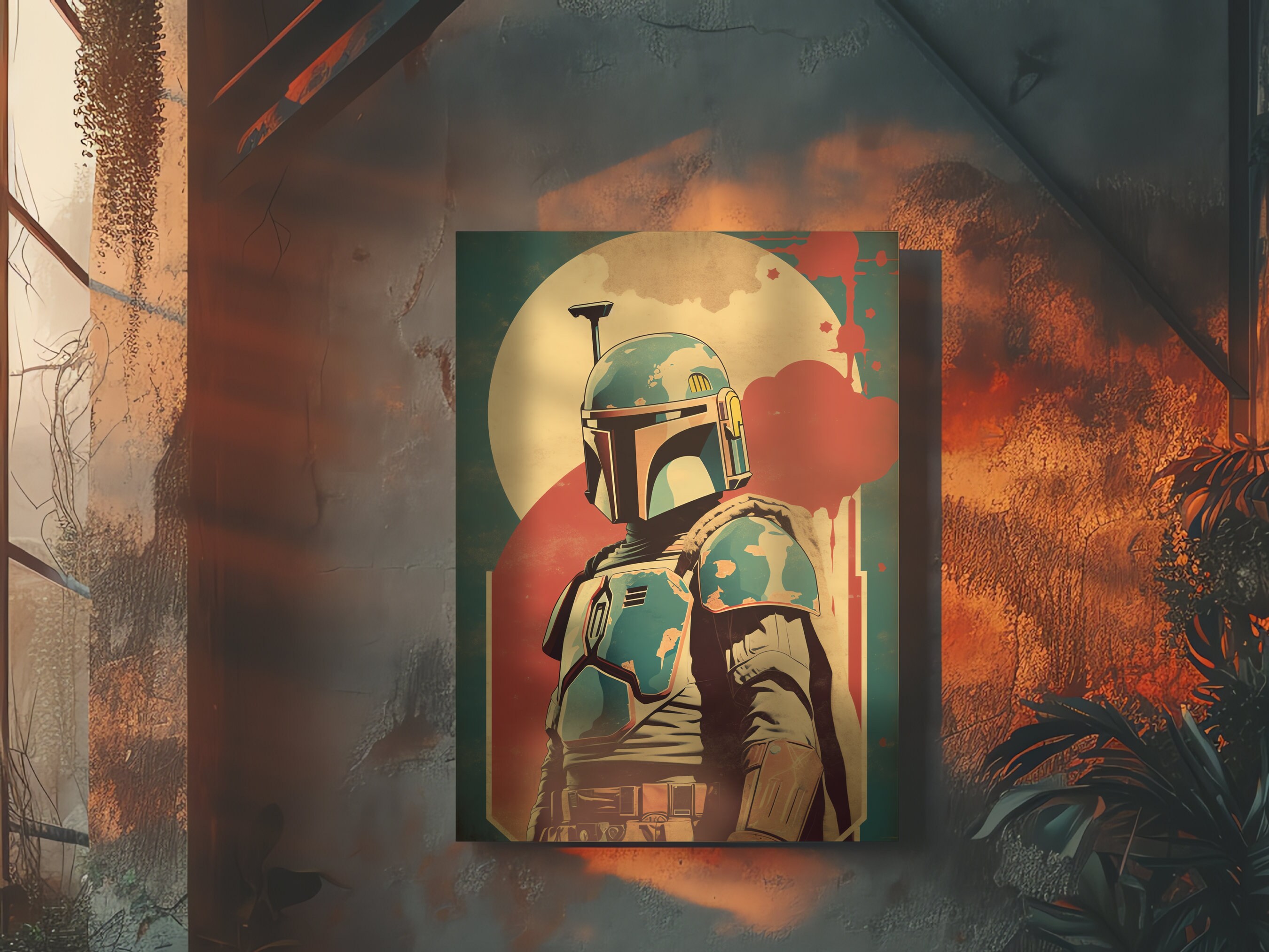 Boba Fett Star Wars Space Art Mandalorian Canvas Print Sci-fi Poster ...