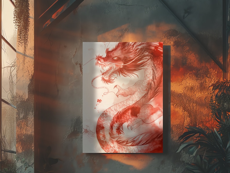 Red Dragon Fantasy Art Canvas Ultrafine Painting Chinese Dragon Concept ...