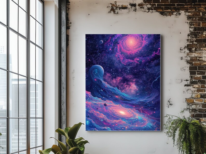 Cosmic Purple Galaxy Art Space Universe Painting Detailed Planets ...