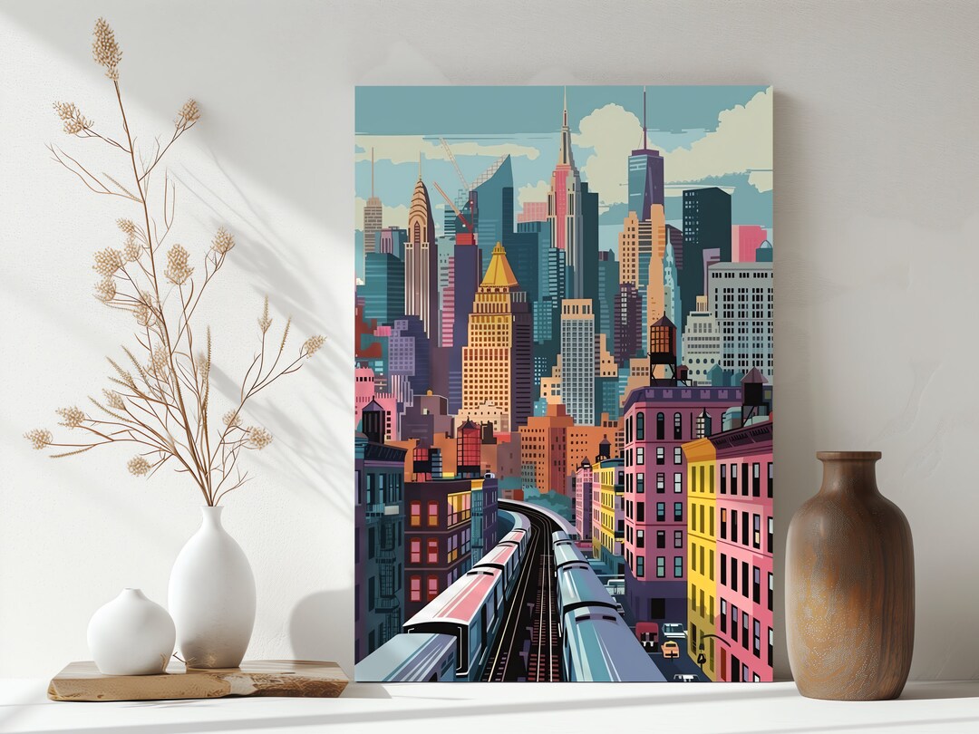 City Train Scene Matte Painting Artwork American Animation Style 8K ...