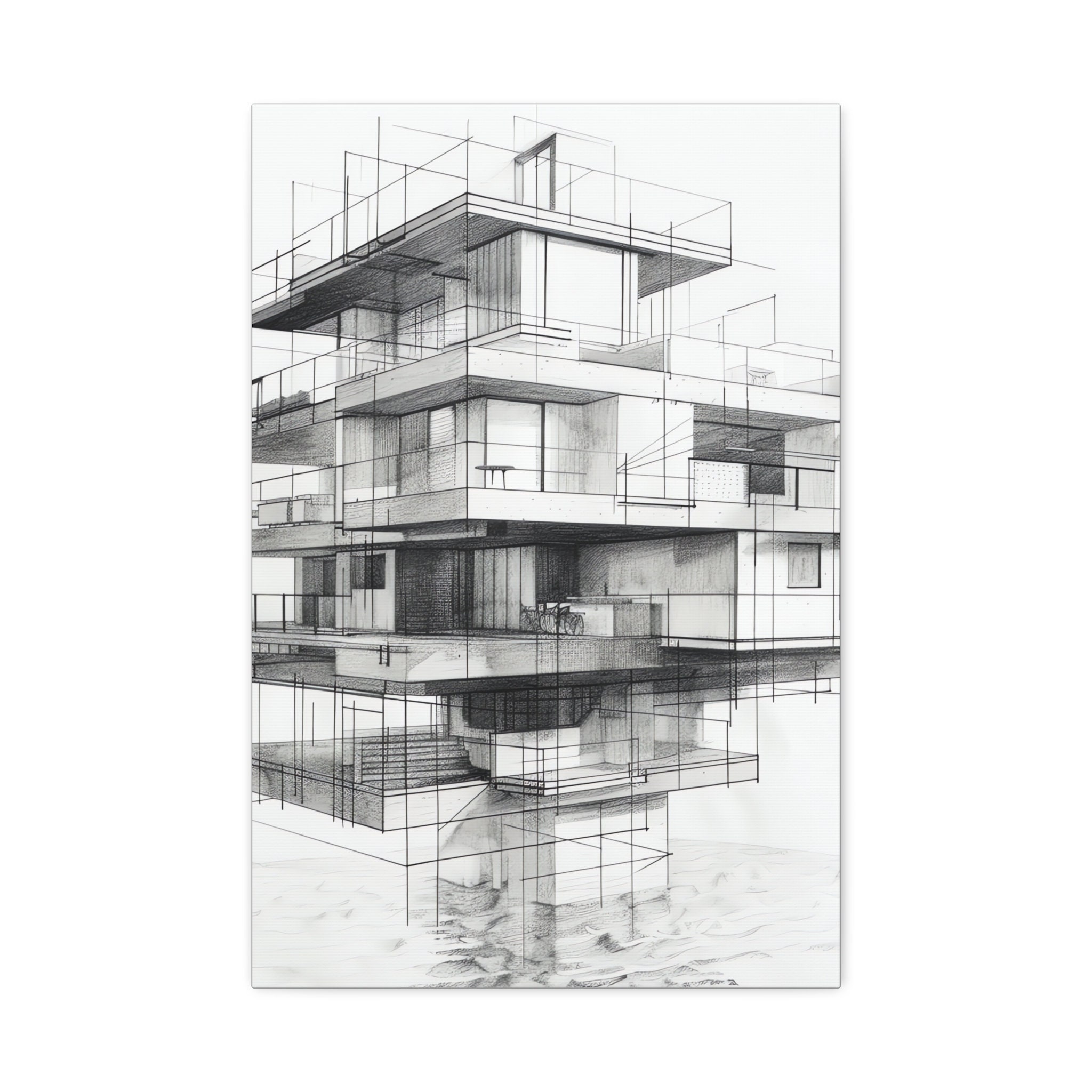 Modern Modular Architecture Art Black & White Canvas Unique Digital ...