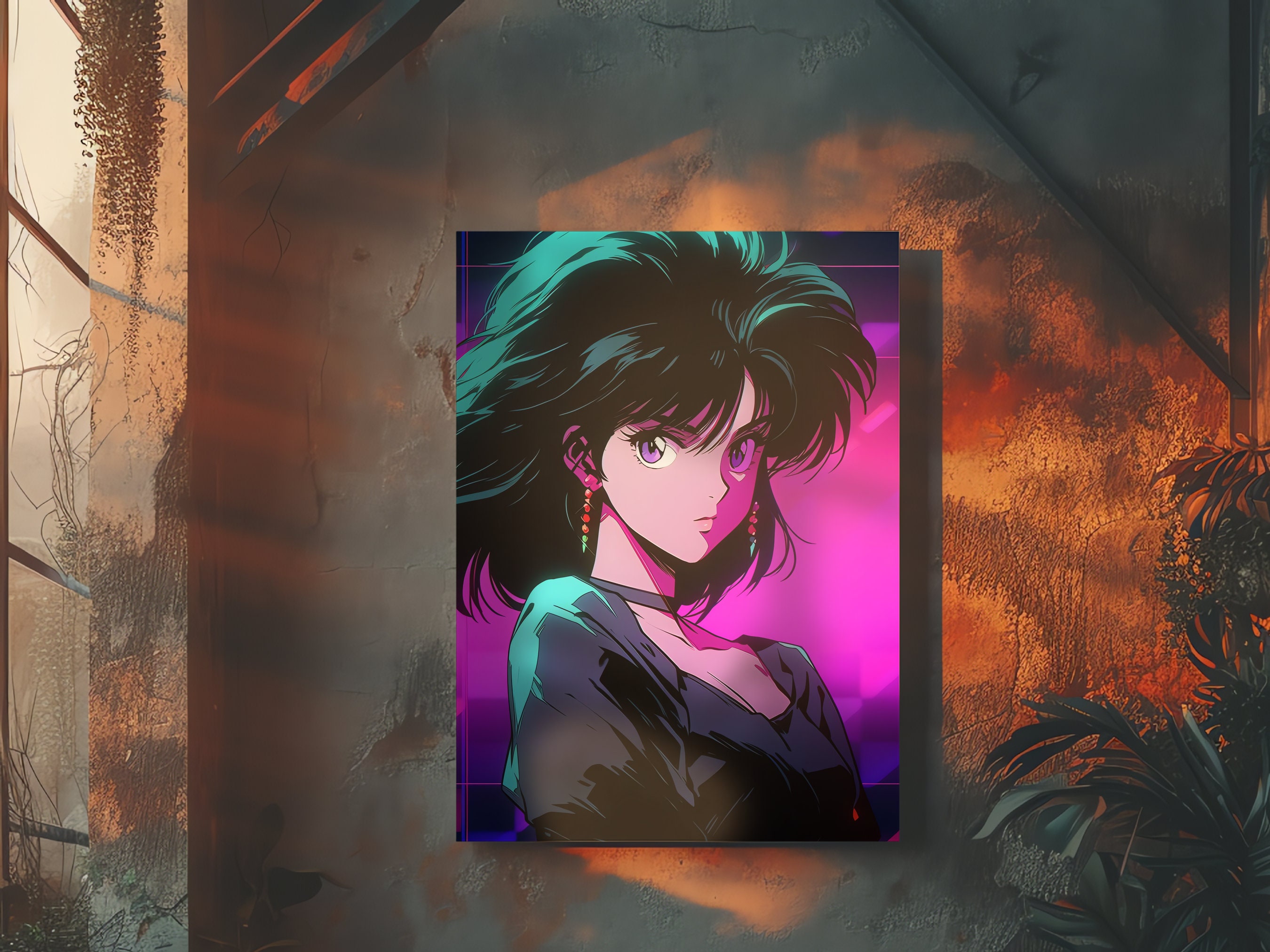 Cyberpunk Anime Canvas: Neon Woman Retrofuturism Art, OVA Style, 80s ...