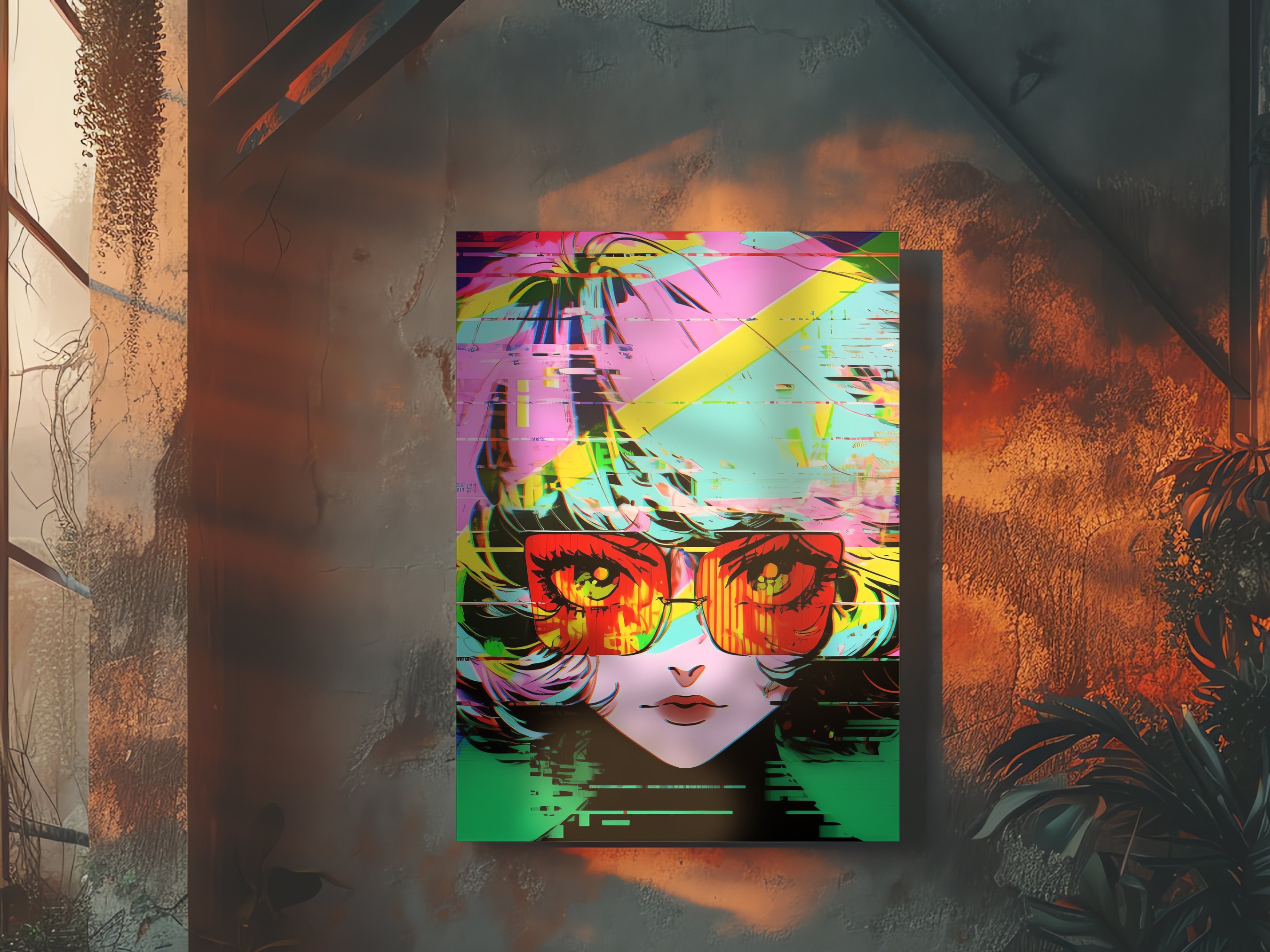 Cyberpunk Anime Girl 80's Retro Style Canvas Art Upscaled Close-up ...