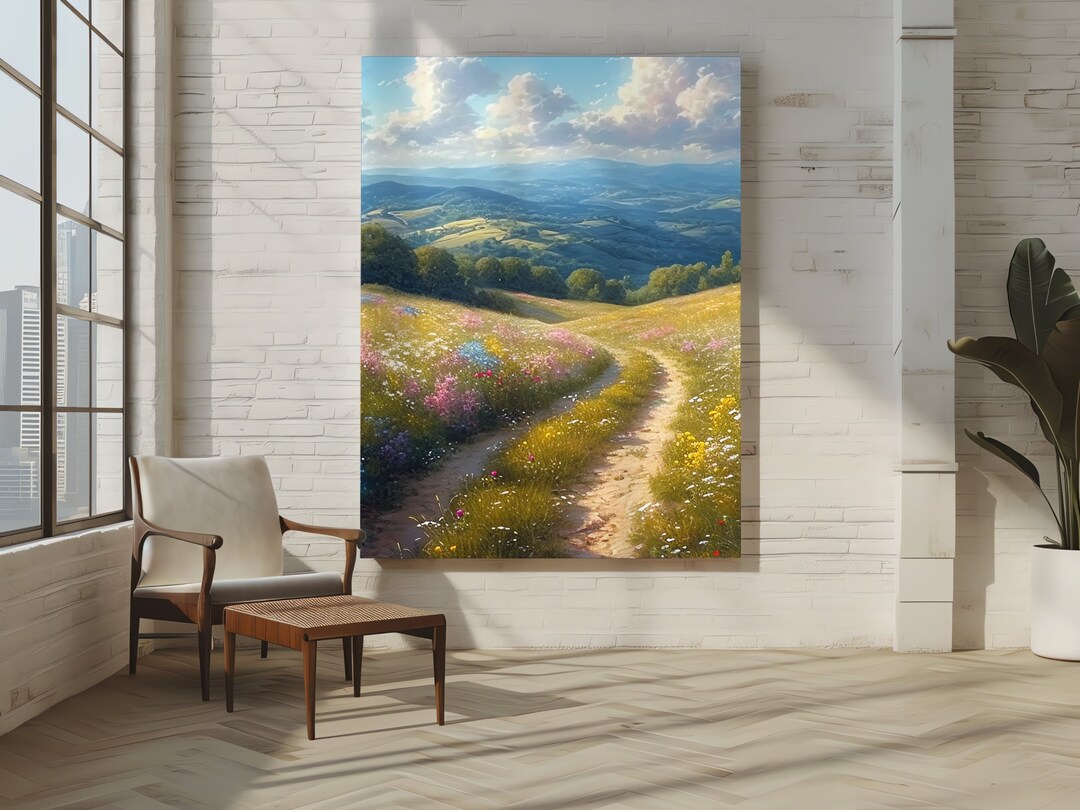 Colorful Flower Field Path Canvas Art Detailed Matte Artwork Meadow ...