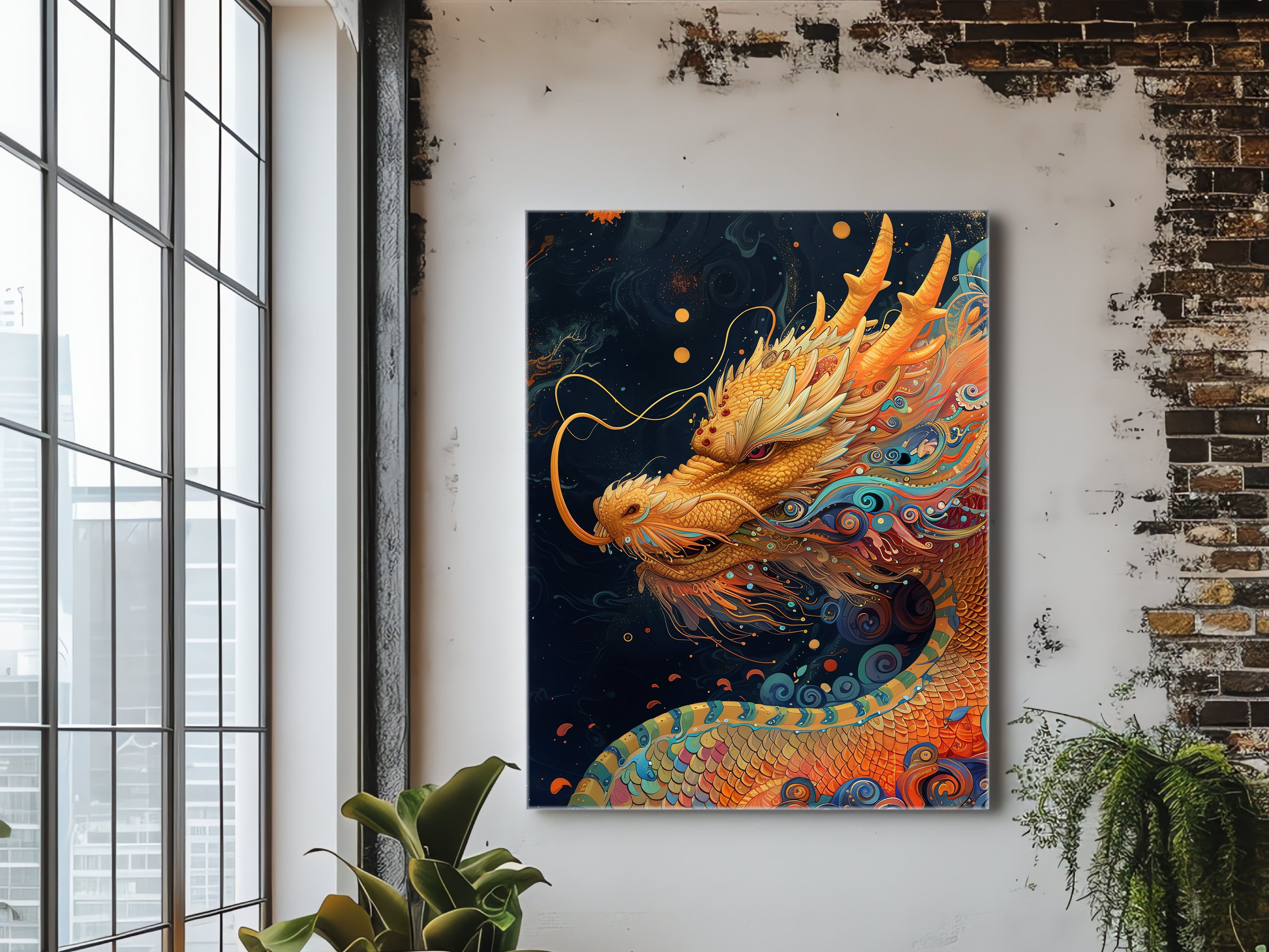 Detailed Fantasy Dragon Art on Black Canvas Inspired by Cloisonnism ...