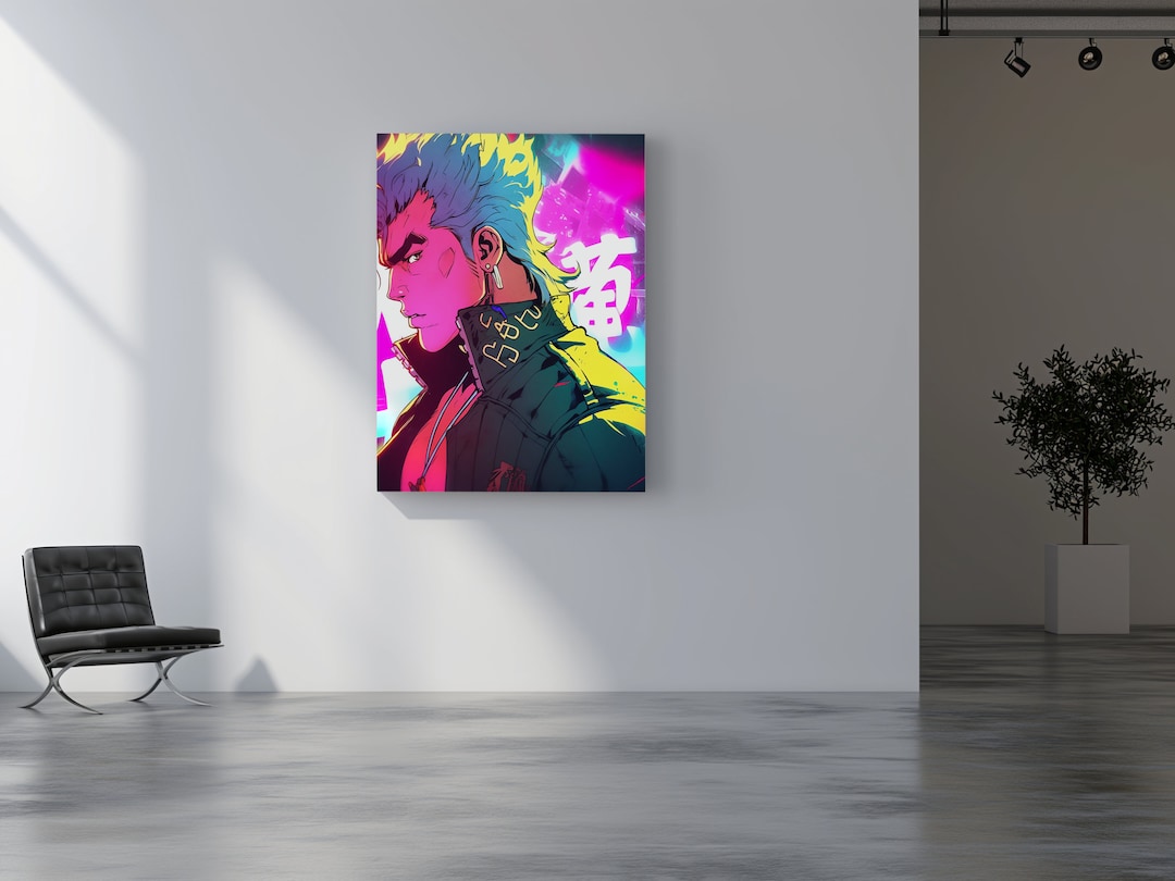 Blonde Cyborg Neon Art 80s Anime OVA Style Retro Wave Canvas Cyberpunk ...