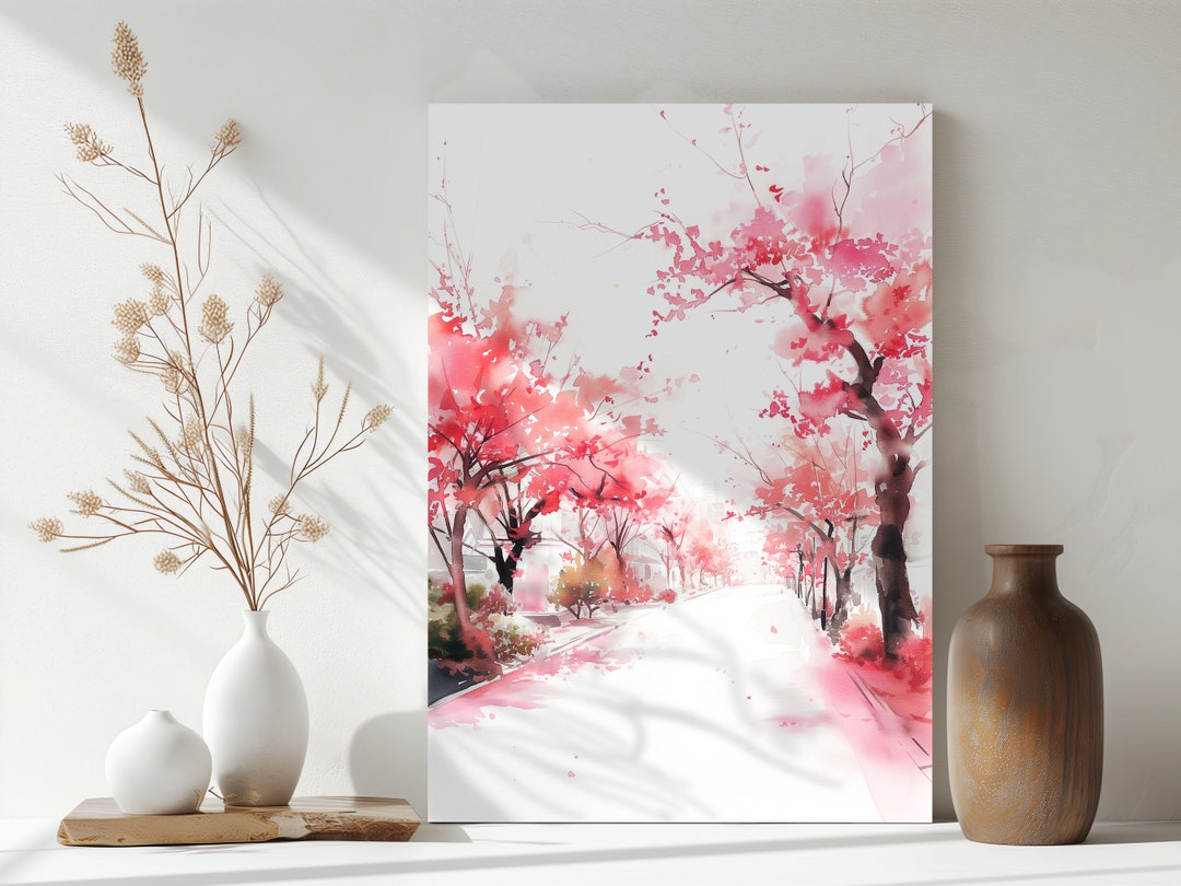 Anime Impressionism Tree-lined Street Watercolor Canvas Wall Art Pixiv ...